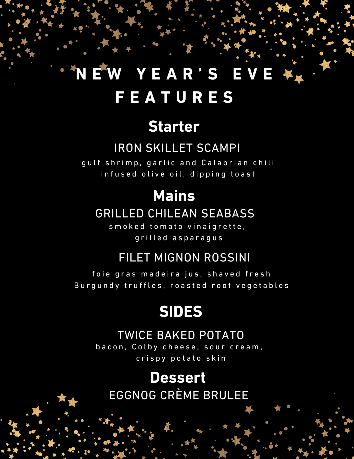 New Year's Eve - Menu | Weber Grill Restaurant